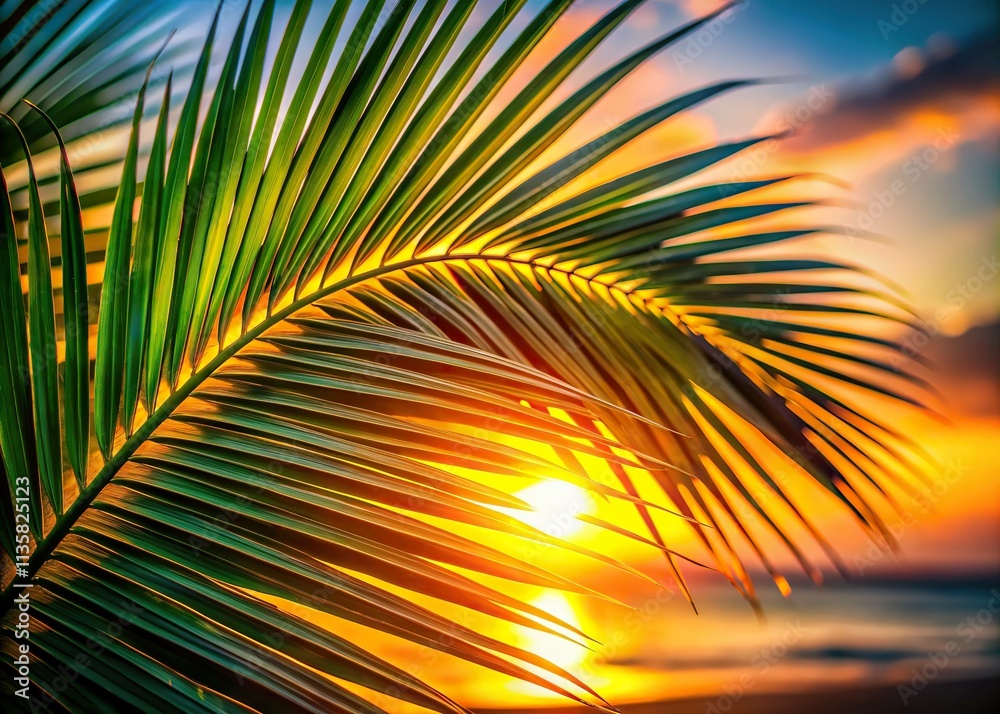 Tilted, radiant nickel tropical foliage, minimalist aesthetic, vibrant ...