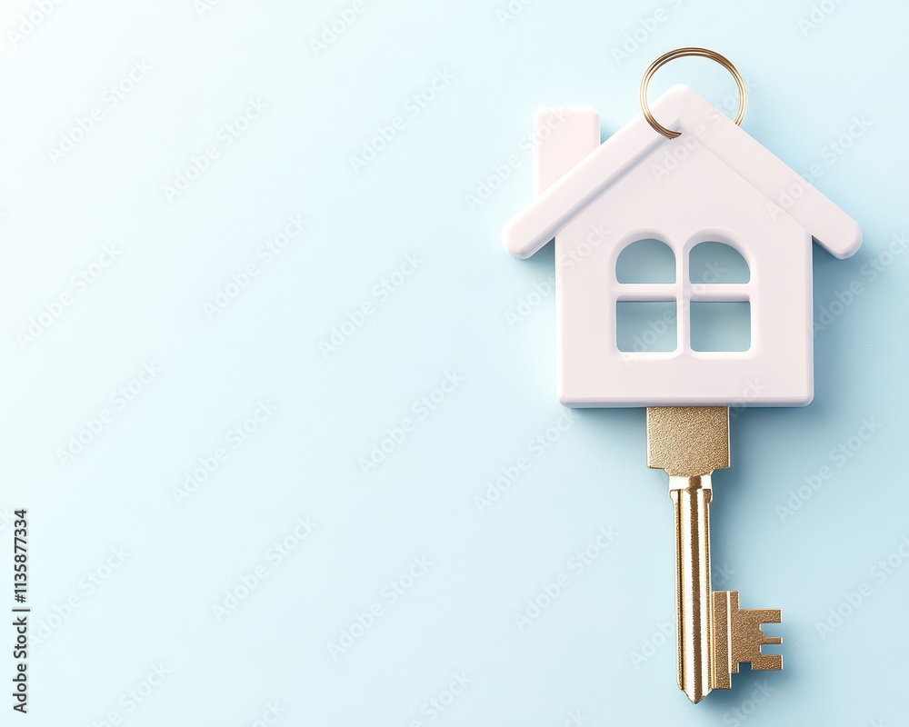 key with house symbol represents concept of home ownership, symbolizing ...