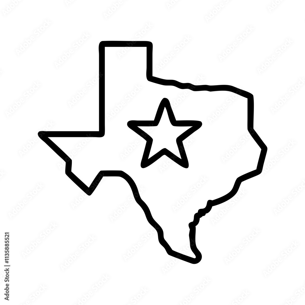 Vector de Stock map of texas with star icon, juneteenth line art ...
