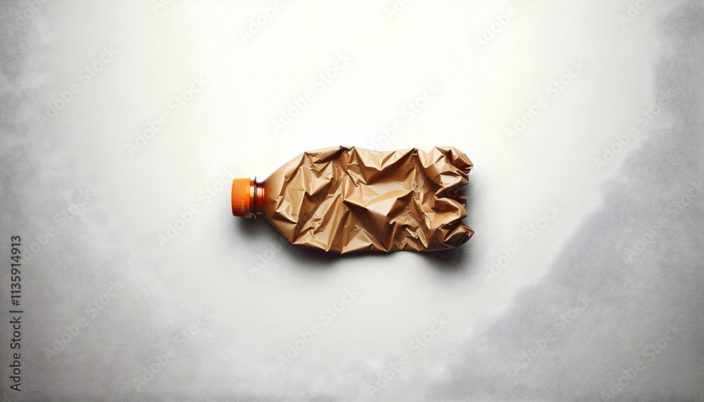 Plastic A single crumpled bottle flattened completely, with sharp ...