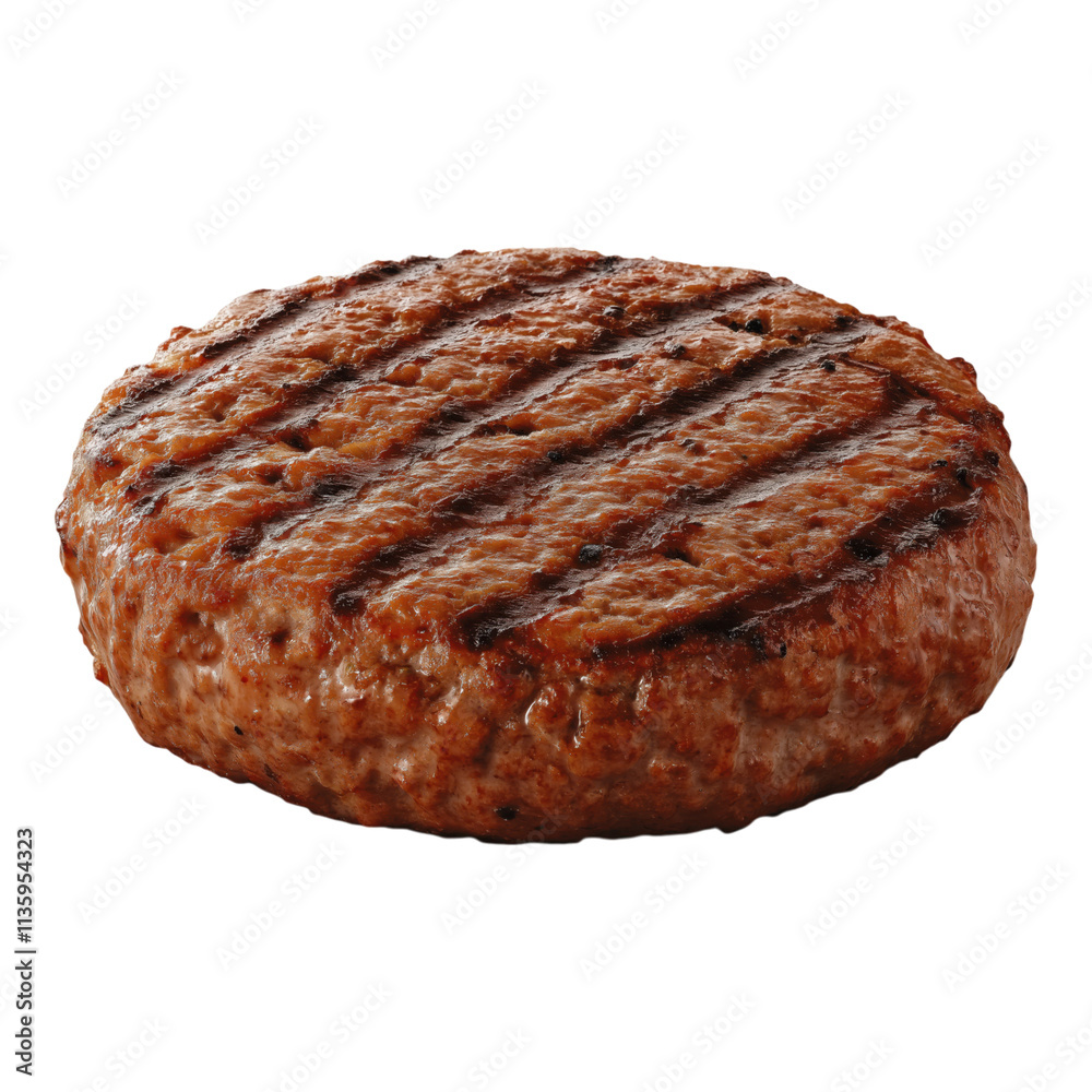 Grilled Smoky Angus Beef Burger Patty Isolated With Grill Marks On