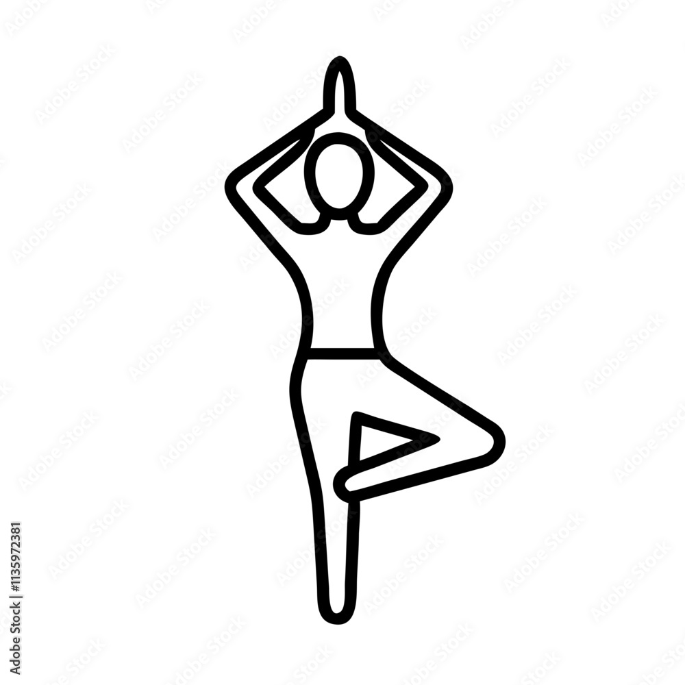tree pose vrikshasana - simple black line art icon of tree pose ...