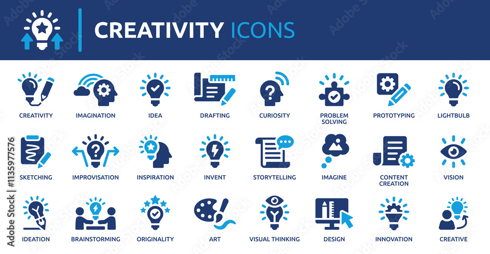 Creativity icon set. Containing inspiration, imagination, design, idea ...