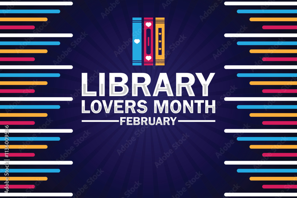Library Lovers Month February wallpaper with shapes and typography ...