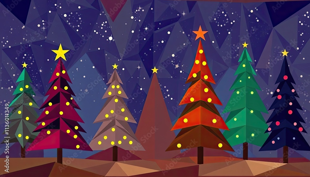 Cubist Festive Trees Imagined as Layered Angular Patterns Digital Art ...