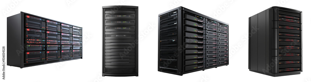 multiple server racks modern technology data storage transparent ...