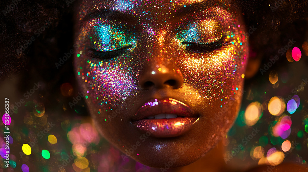 Party glitter makeup on a Black woman, capturing the sparkle and ...