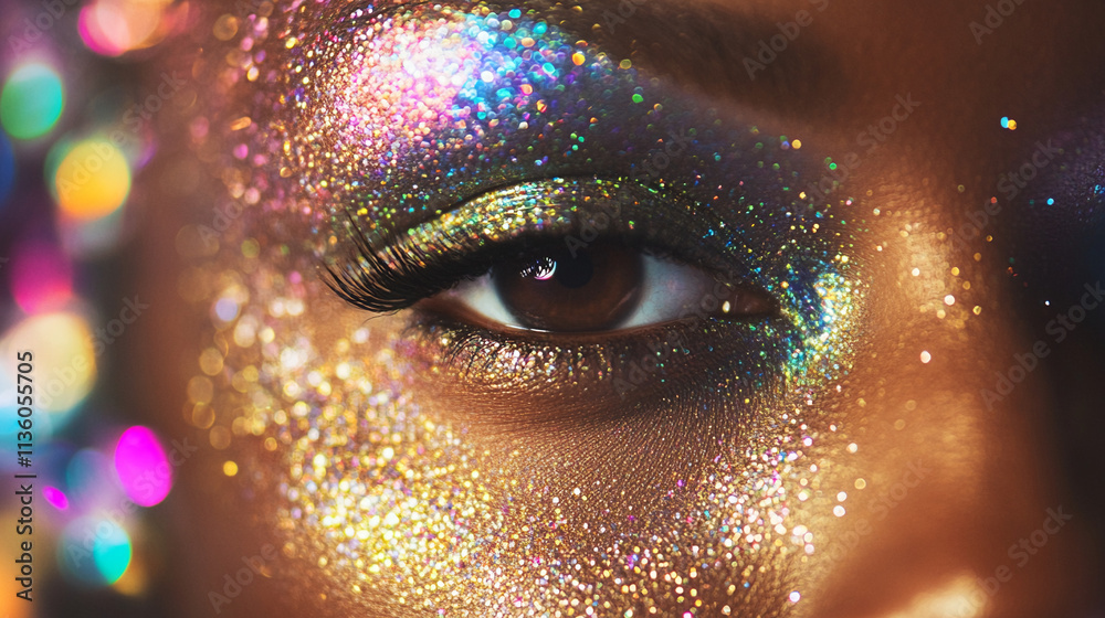 Party glitter makeup on a Black woman, capturing the sparkle and ...