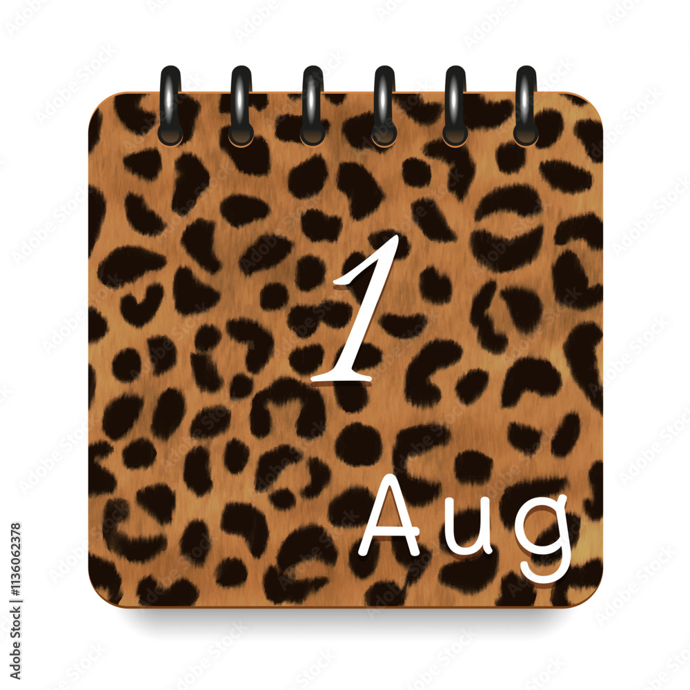 August. Leopard print calendar daily icon. White letters. Date day week ...