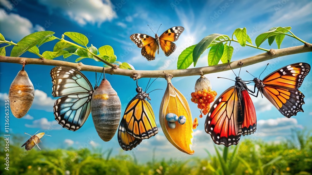 Butterfly Life Cycle Time Lapse Panoramic Photography: Egg, Larva, Pupa ...