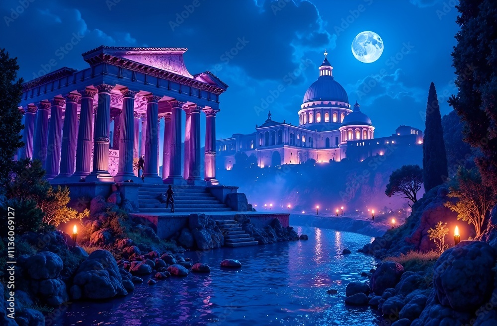 Travel to ancient Rome. Retrofuturism concept with ancient Rome ...