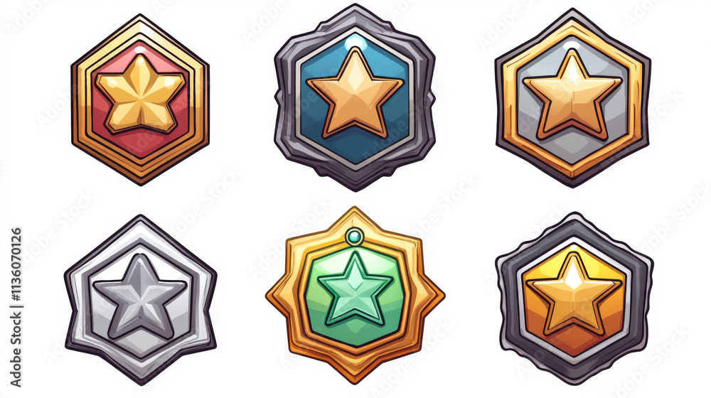 Ilustración de Stock Game award badges and medals for third, second and ...
