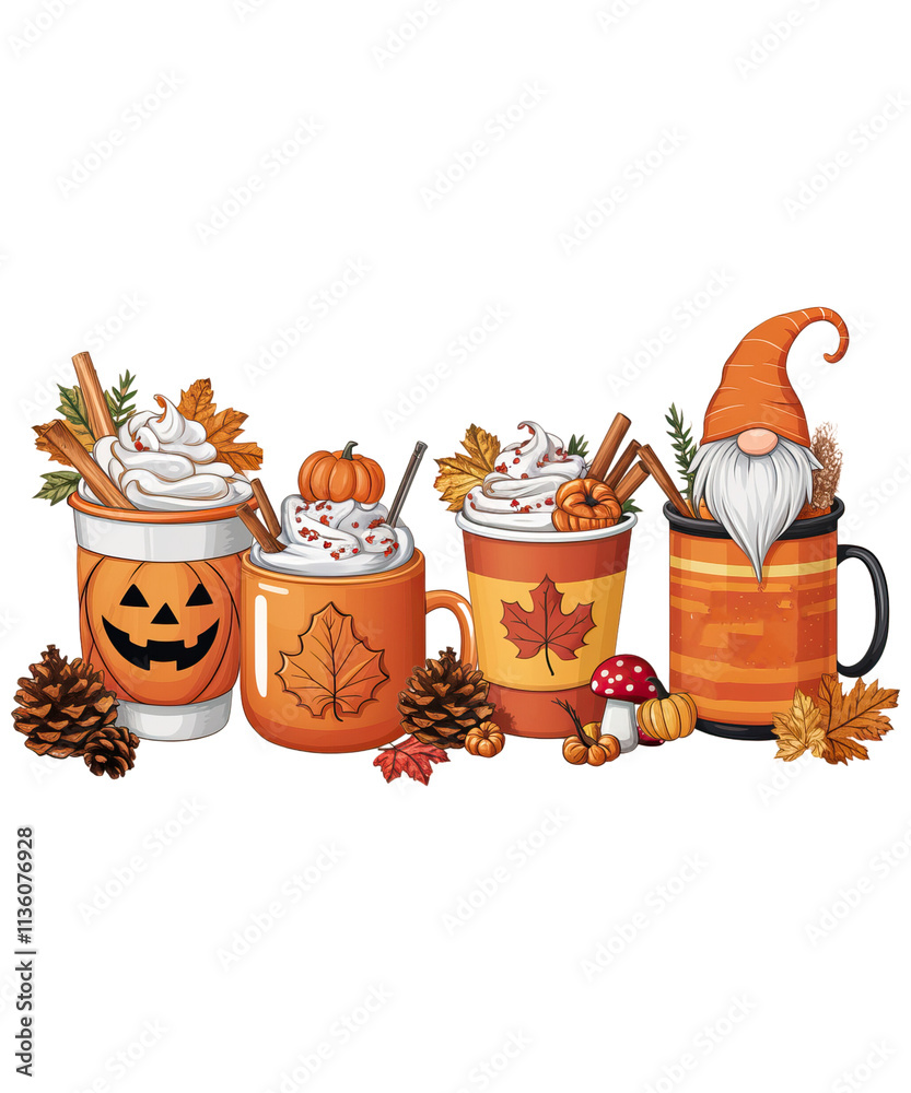 Fall Drinks Clipart Vector Illustration Stock Illustration | Adobe Stock