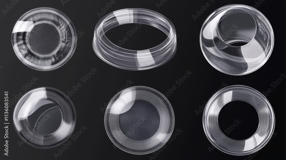 Clear round transparent plastic duct tape sticker vector set. Sticky ...