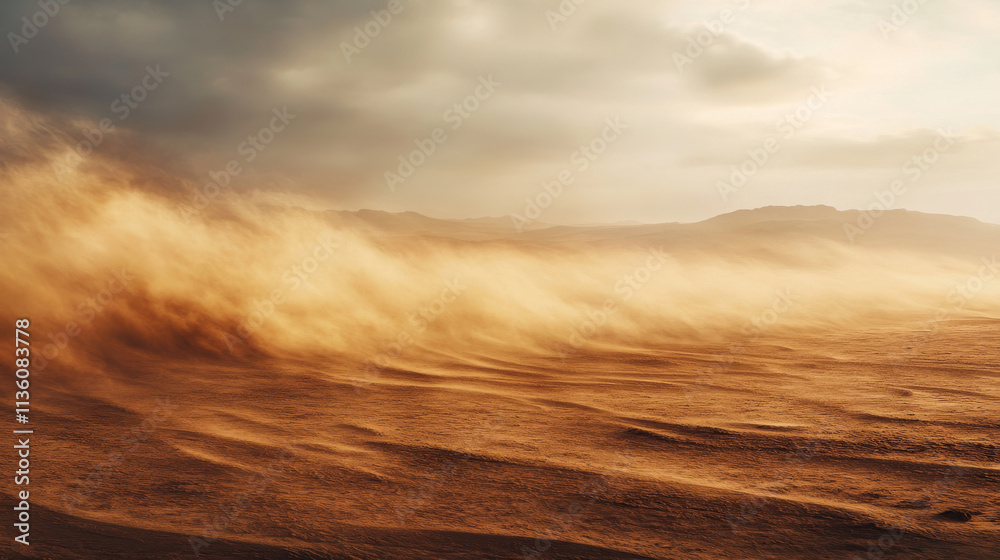 Desert sandstorm, brown dusty twisted or swirling cloud banner or dry ...