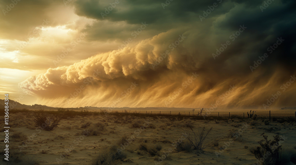 Desert sandstorm, brown dusty cloud or dry sand flying with gust of ...