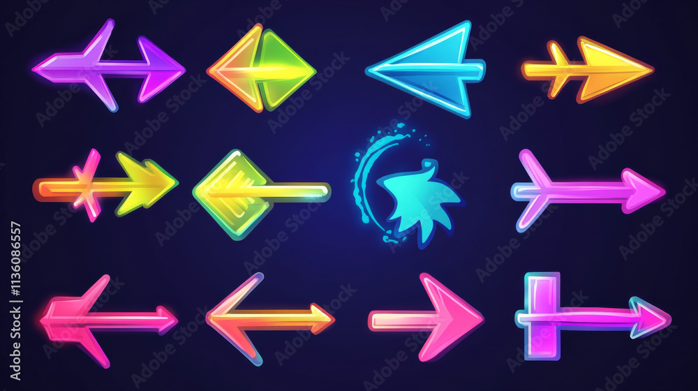 Colorful arrows, mouse cursors for computer game and ui design. Vector ...