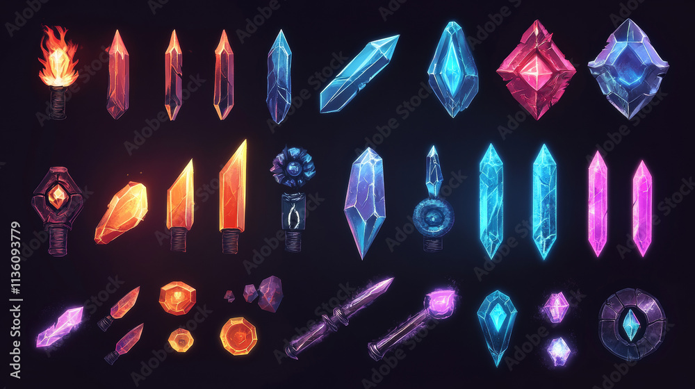 Game ui arrow cursor, cute mouse pointer vector. Metal spear, crystal ...