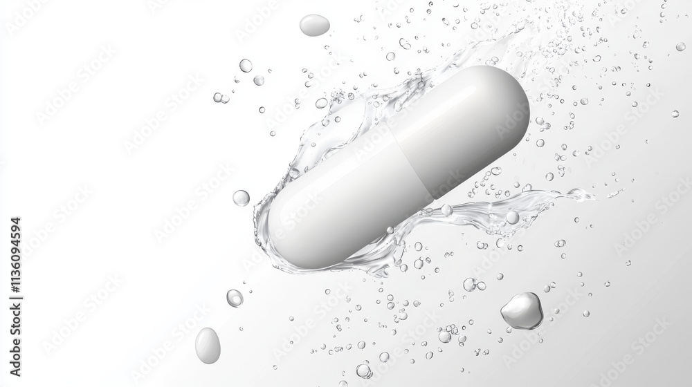Effervescent soluble tablet with bubbles in water isolated on transparent background. Vector ...