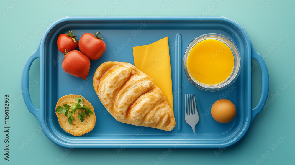 Blue rectangle plastic lunch tray side view mockup. Rectangular dish ...