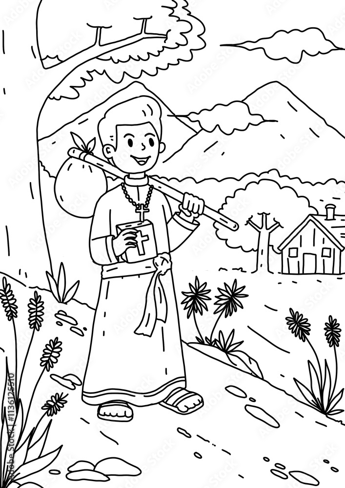 Religious and Kind Man Journey in Bible children Coloring page and ...