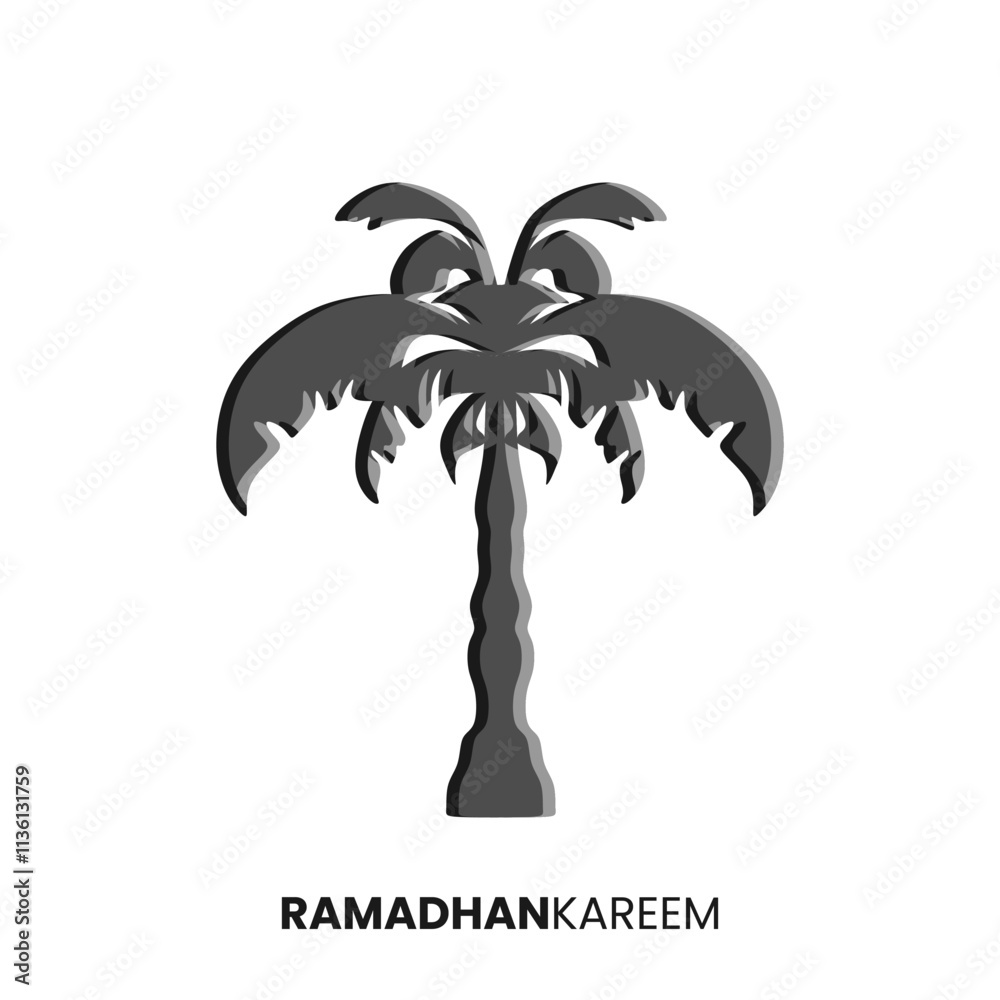 Ramadan date palm tree monochrome icon. Embossed black white vector ...