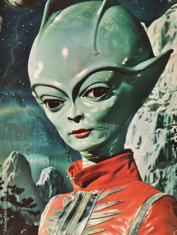 Foto de Stock Retro 1960s 1950s style vintage space alien little green ...