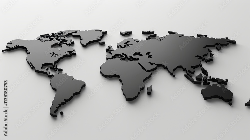 Minimalist world map with unlabeled borders on a clean white background ...