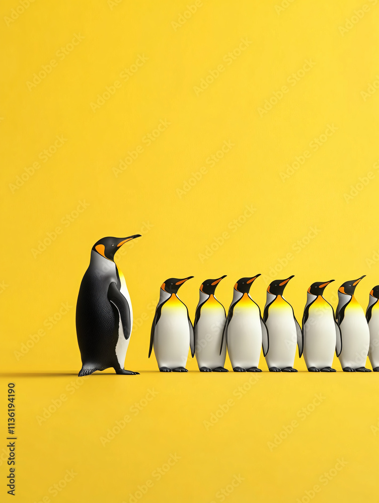 Black Penguin Among White Penguin Colony Symbolic Wildlife Art ...