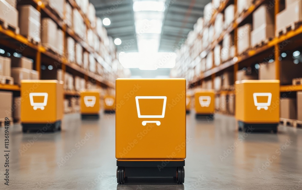 digital transformation concept. A logistics center featuring autonomous ...