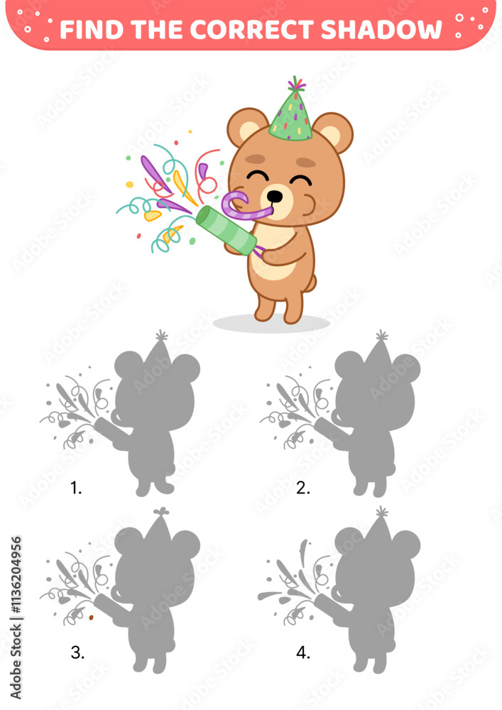 Find the correct shadow. Bear sets off the firecracker. Shadow matching ...