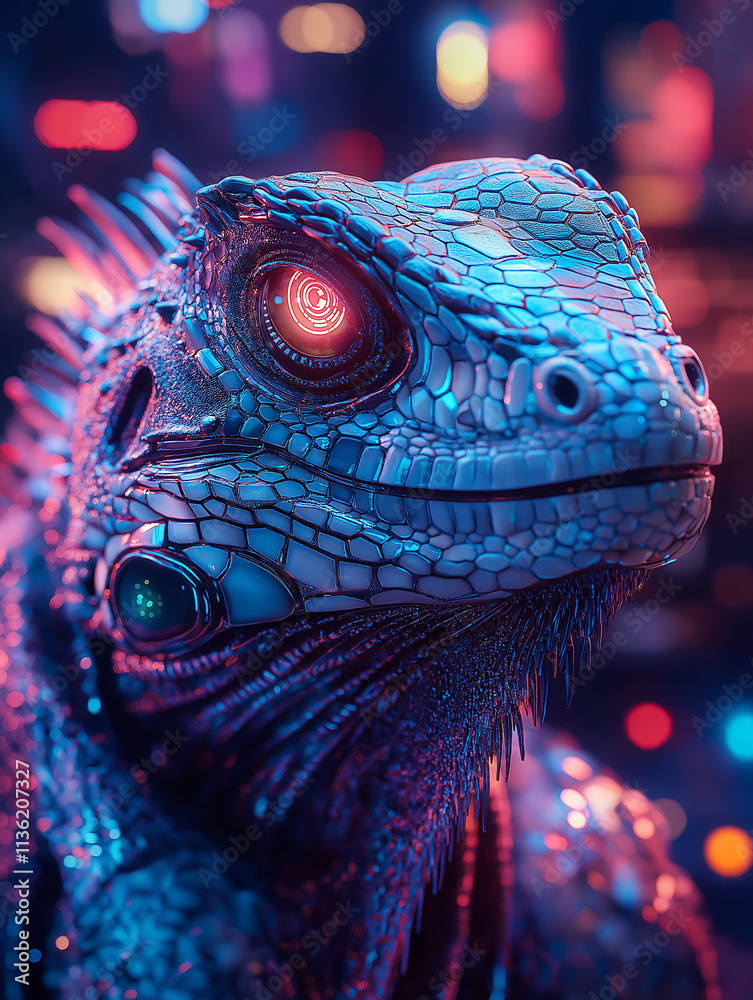 Cyberpunk Lizard, Futuristic Reptile with Tech Enhancements. Concept of ...