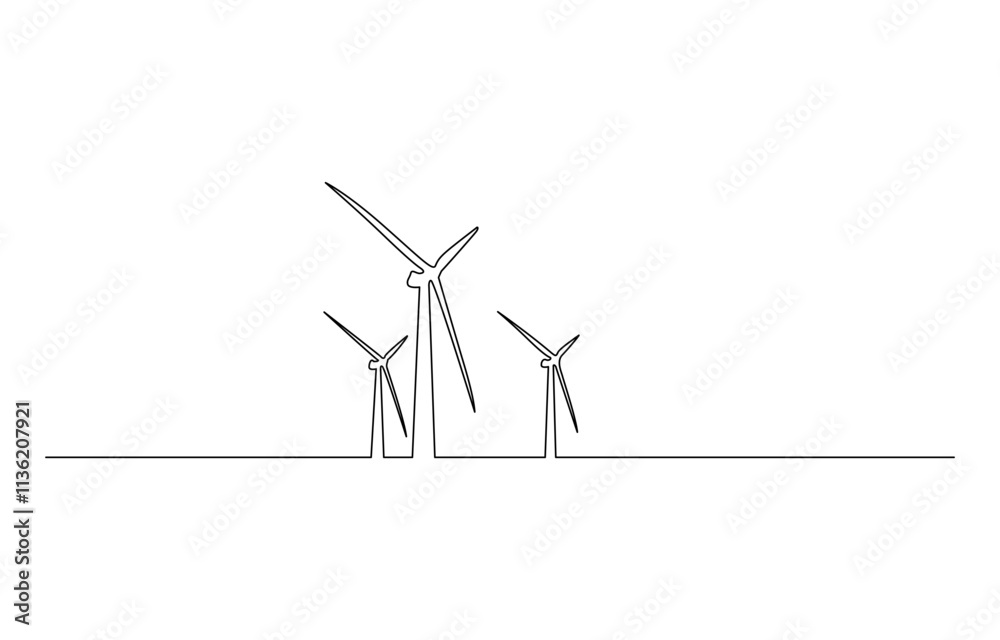 Continuous one line drawing of wind turbine. One line drawing ...