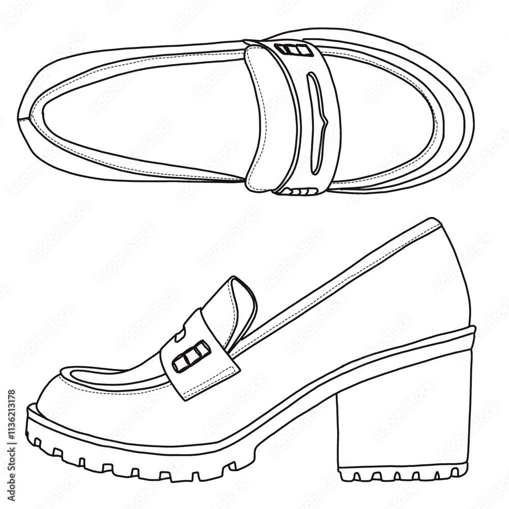 Stock-Vektorgrafik „Women's Chunky Mid Heel Lug Sole Penny Loafer Shoes ...