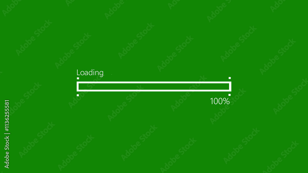Horizontal Loading Progress Bar at 100% on Grid Background, Ideal for UI Design, Technology ...