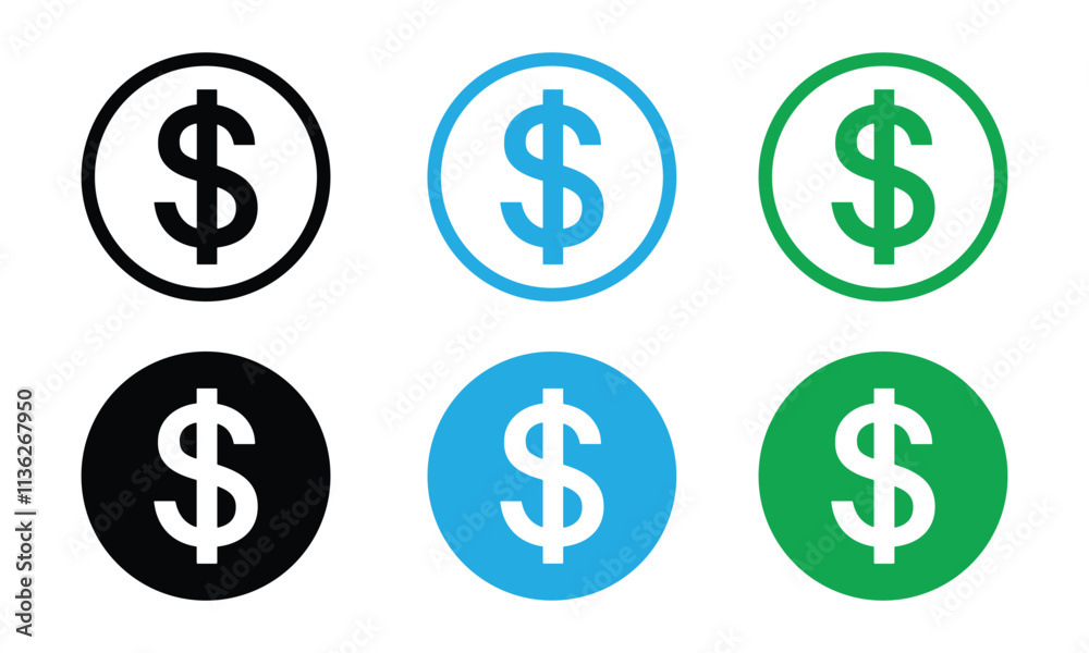 american dollar sign icon set. american currency icon. dollar icon for ...