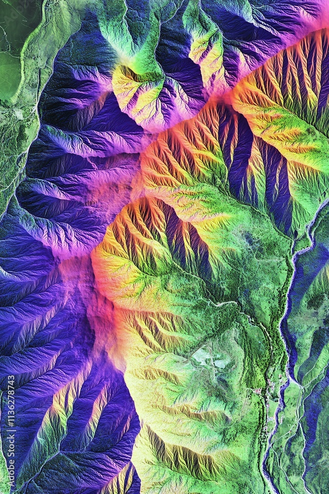 Aerial LiDAR GIS map of a highland region visualizing elevation ...