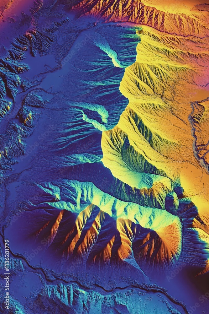 Detailed LiDAR GIS map of a river basin highlighting elevation ...