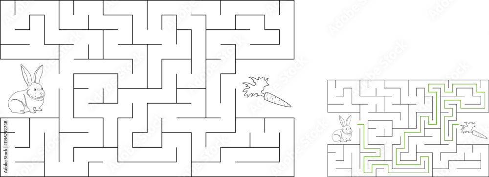 Help a white rabbit pass through rectangular maze to find a carrot ...