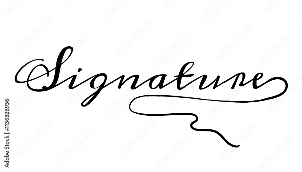 Handwritten signature drawn with black ink, isolated on white ...