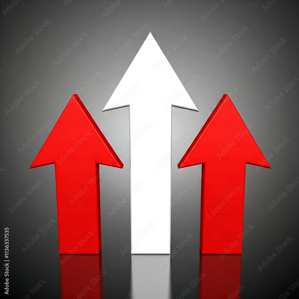 Arranged arrows pointing up icon with the white arrow in the center ...