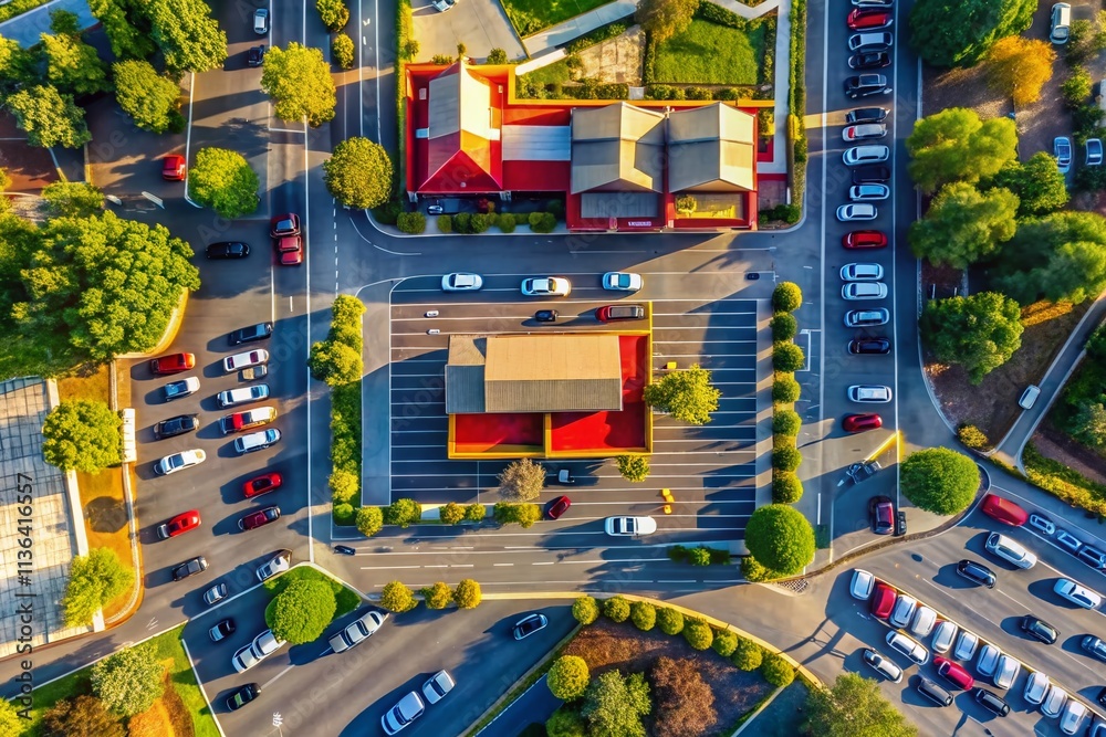 Aerial Fast Food Restaurant Drone Photography Background, Dynamic Food ...