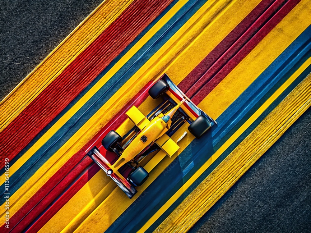 Aerial F1 Racing: Yellow Car, Stripe Track, Drone Photography, High ...
