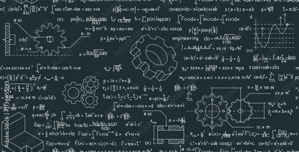 Mechanical engineering calculation formulas on a seamless blackboard ...