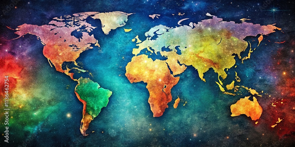 Colorful Glowing World Map Space Background Vintage Photo - AI ...