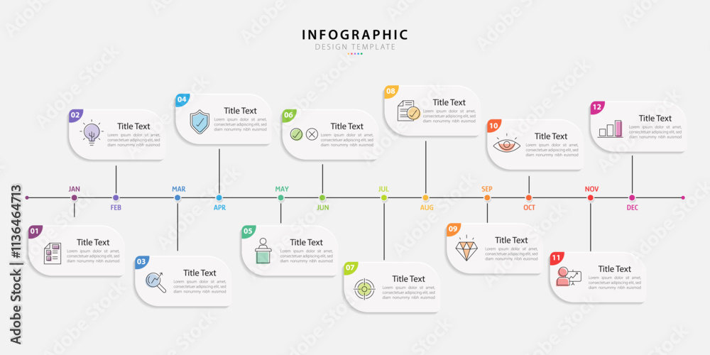 Timeline Creator infographic template. 12 Step timeline journey ...