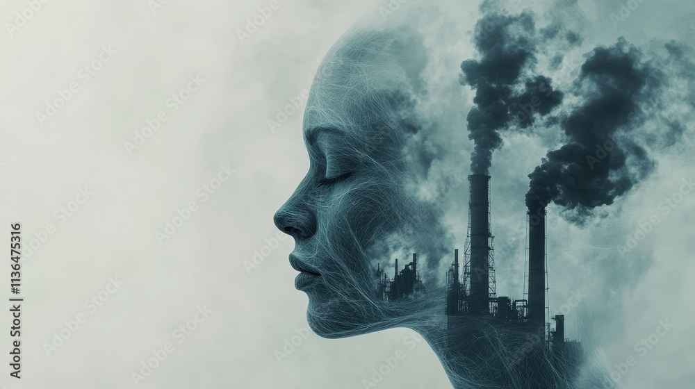 A powerful graphic design showing a human face made of smoke and ...