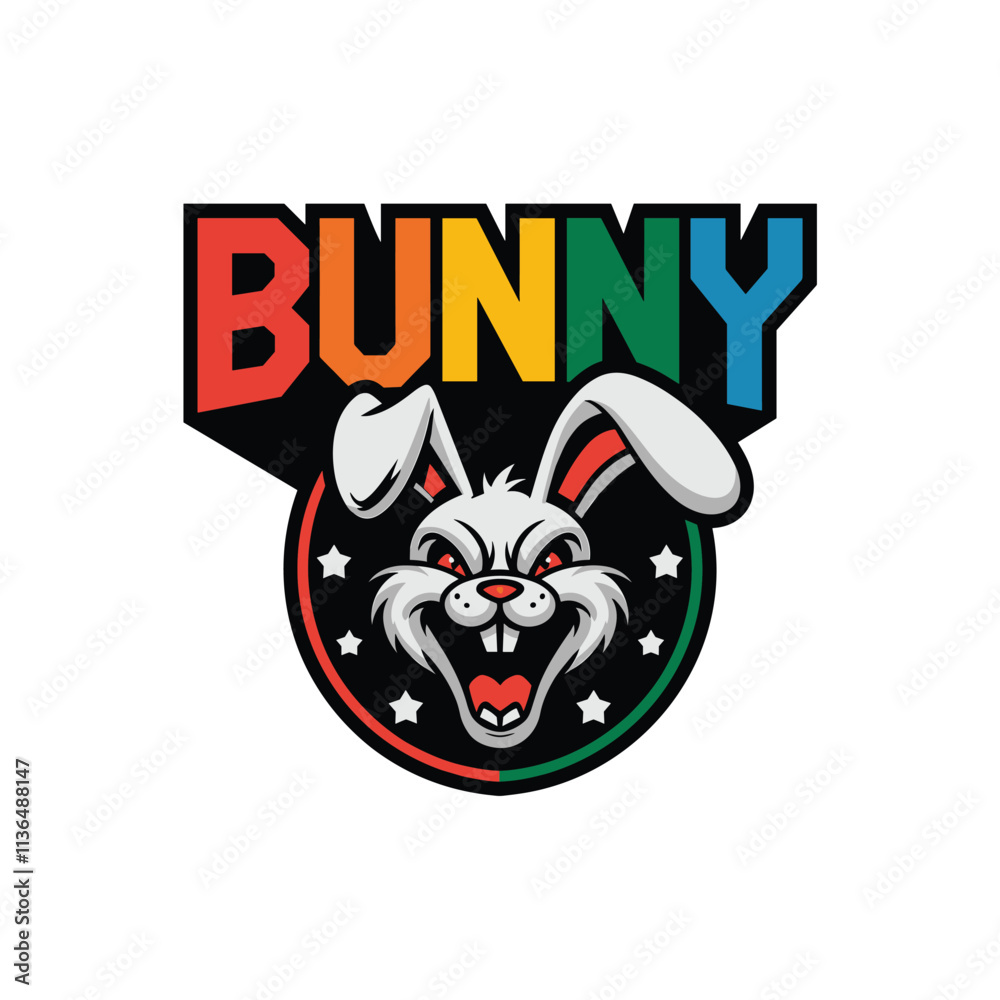 Vector de Stock Vector rabbit head logo design template. Scary Bunny ...