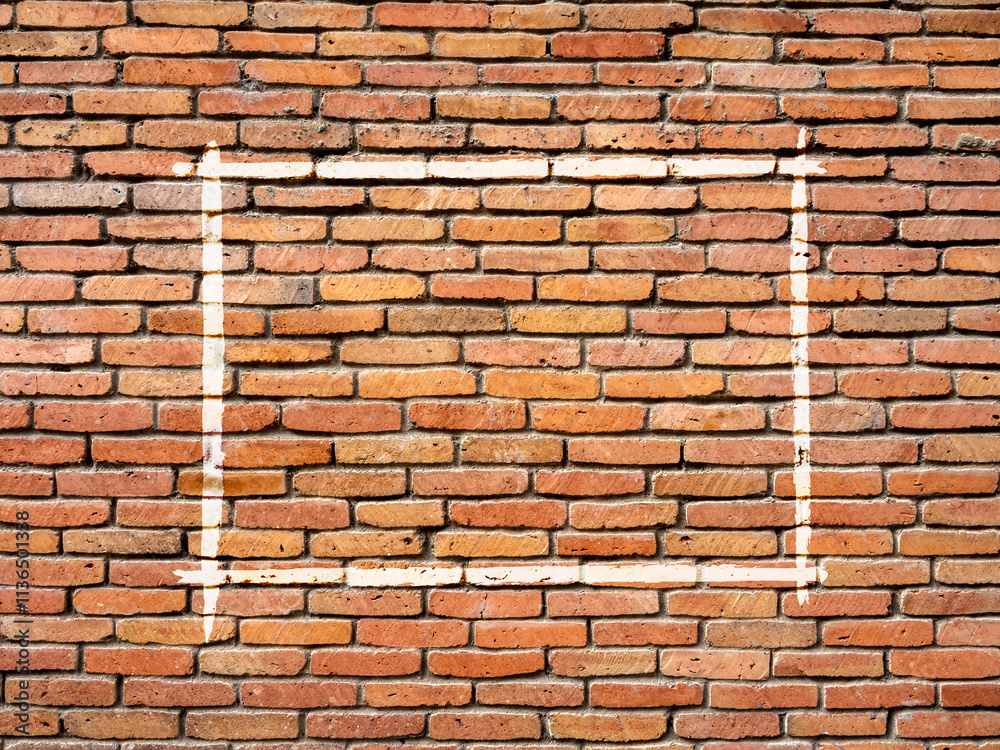 White line graffiti as a horizontal rectangle frame on old grunge red ...