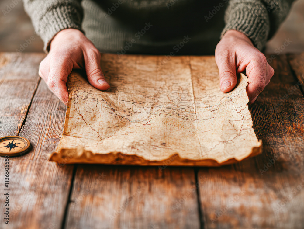 Exploring ancient maps rustic workshop photo vintage setting close-up ...